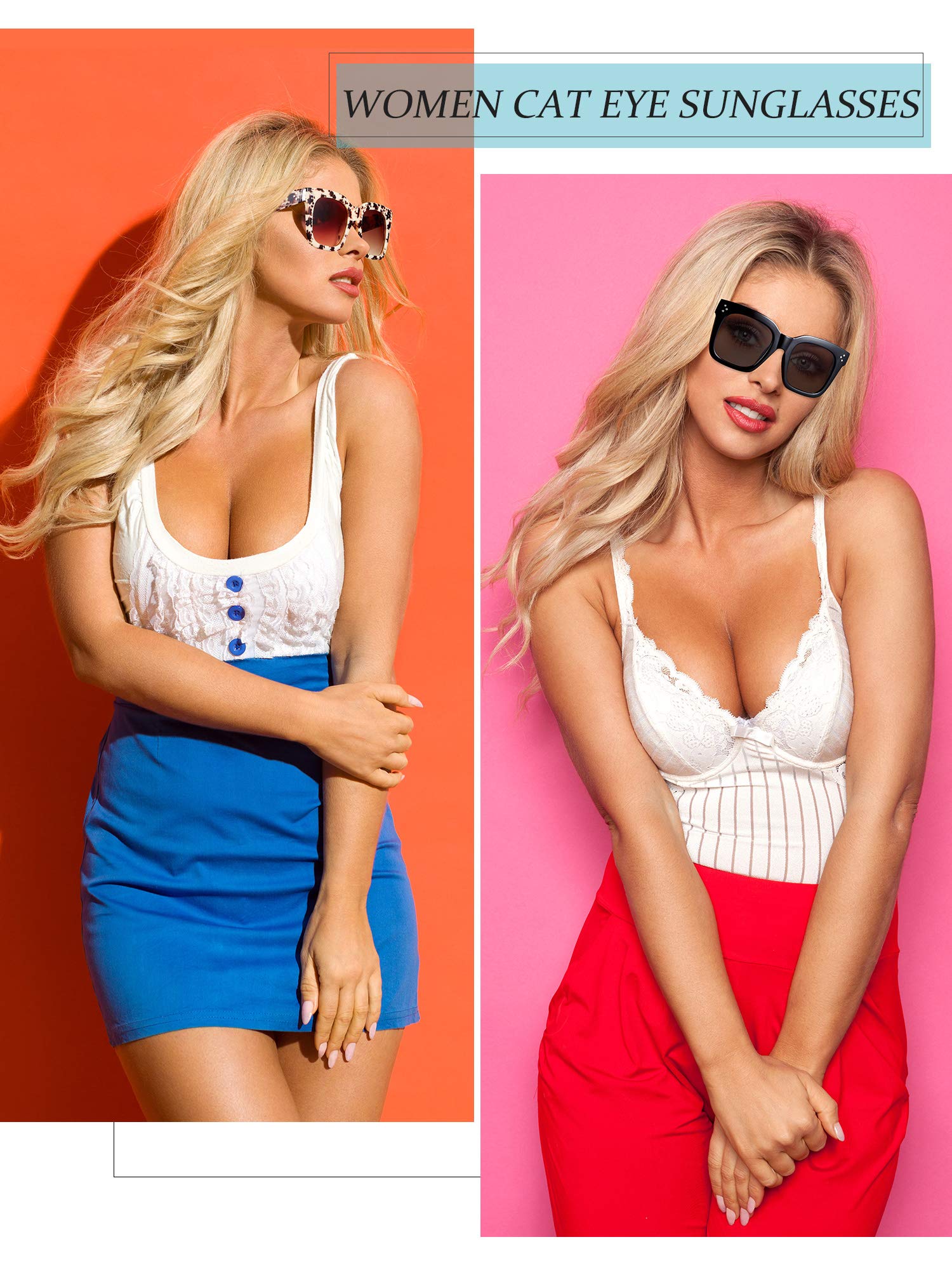6 Pairs Oversized Sunglasses Vintage Retro Square Frame Sunglasses with Flat Lens and 3 Pieces Glass Cloths