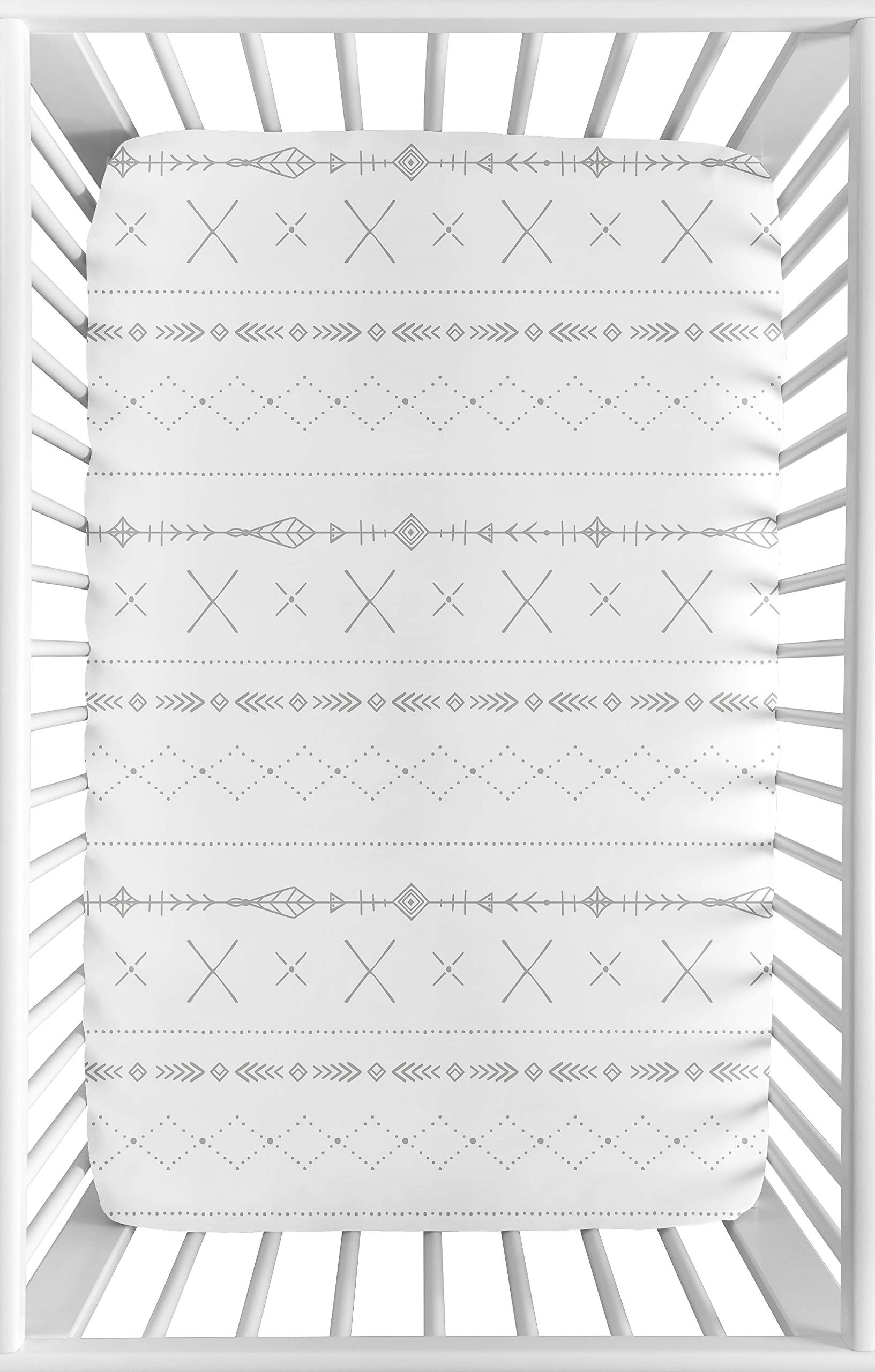 Sweet Jojo Designs Grey and White Boho Tribal Baby Unisex Boy or Girl Baby Nursery Fitted Mini Portable Crib Sheet for Gray Woodland Forest Friends Collection for Mini Crib or Pack and Play ONLY