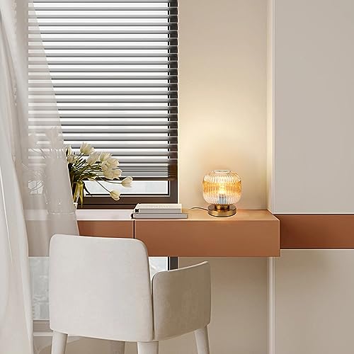 Auwieou Modern Table Lamps Gold Table lamp Amber Ribbed Glass Shade Desk lamp Bedside Table lamp nightstand lamp Small Table lamp for Bedroom Living Room Office end Table Side