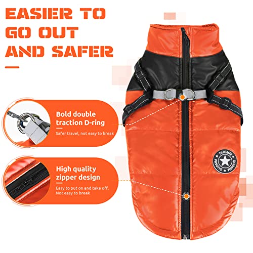 BAEJMJK Dog Reflective Winter Coat with Harness Warm Cold Weather Jacket for Small Medium Dogs Zip Up Turtleneck Puppy Vest with D-Ring Waterproof Windproof Dog Winter Clothes(Orange,Medium)