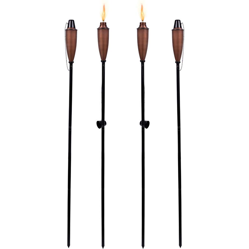 BIRDROCK HOME 4 Pack Round Outdoor Torches - Bronze - Flame Light Torch - Backyard Garden Patio Lighting - Metal Lamp - Decorative Urban Lantern