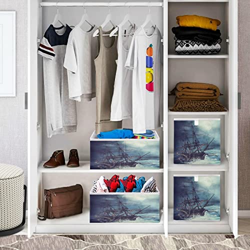 Blueangle Pirate Ship Rectangle Storage Bin, 15.8 x 10.6 x 7 in, Large Collapsible Organizer Storage Basket for Home Décor(414)