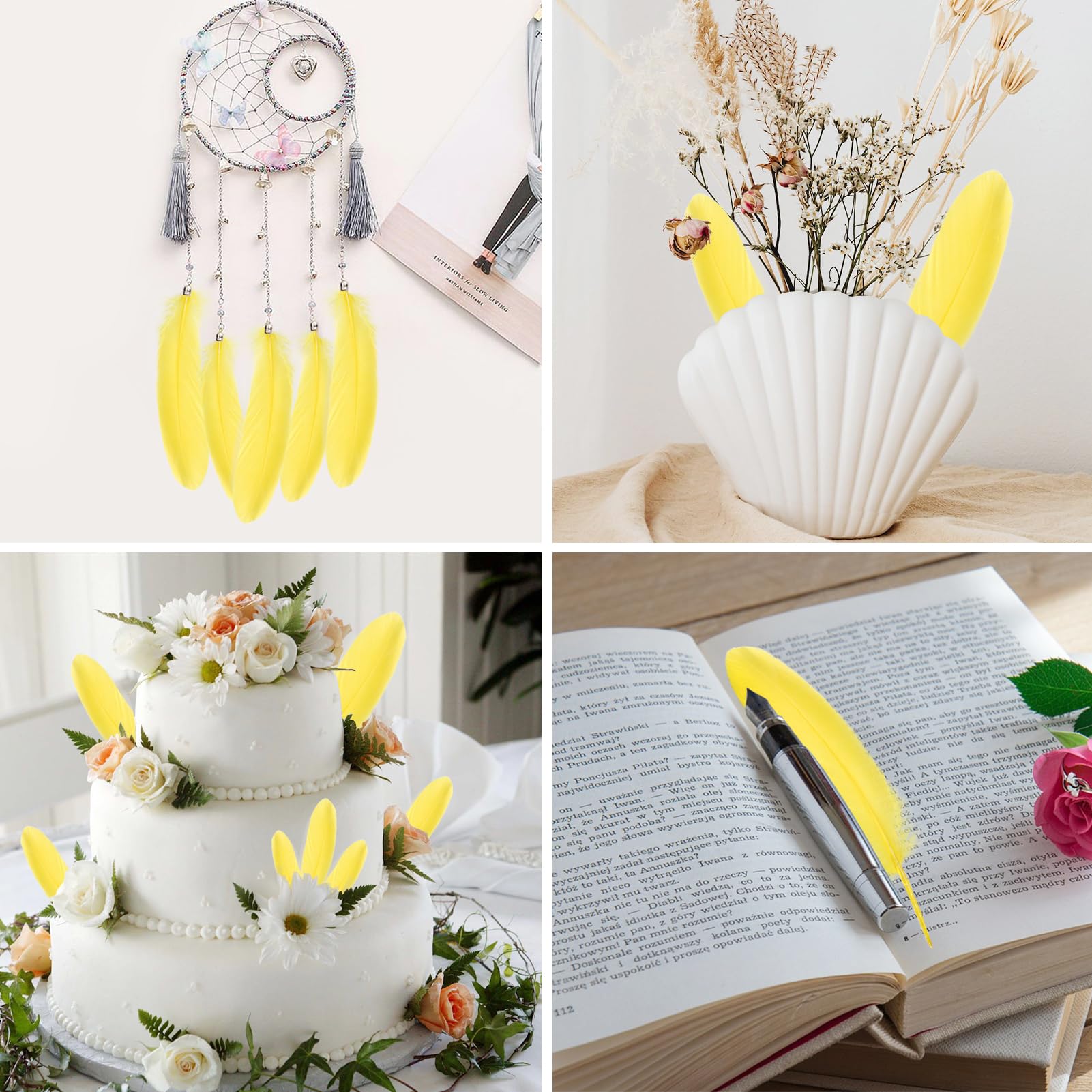 THARAHT 120pcs Yellow Goose Feathers Natural Bulk 6-8 inch 15-20cm for Crafts DIY Cosplay Wedding Party Halloween Decoration Goose Nagoire Feathers