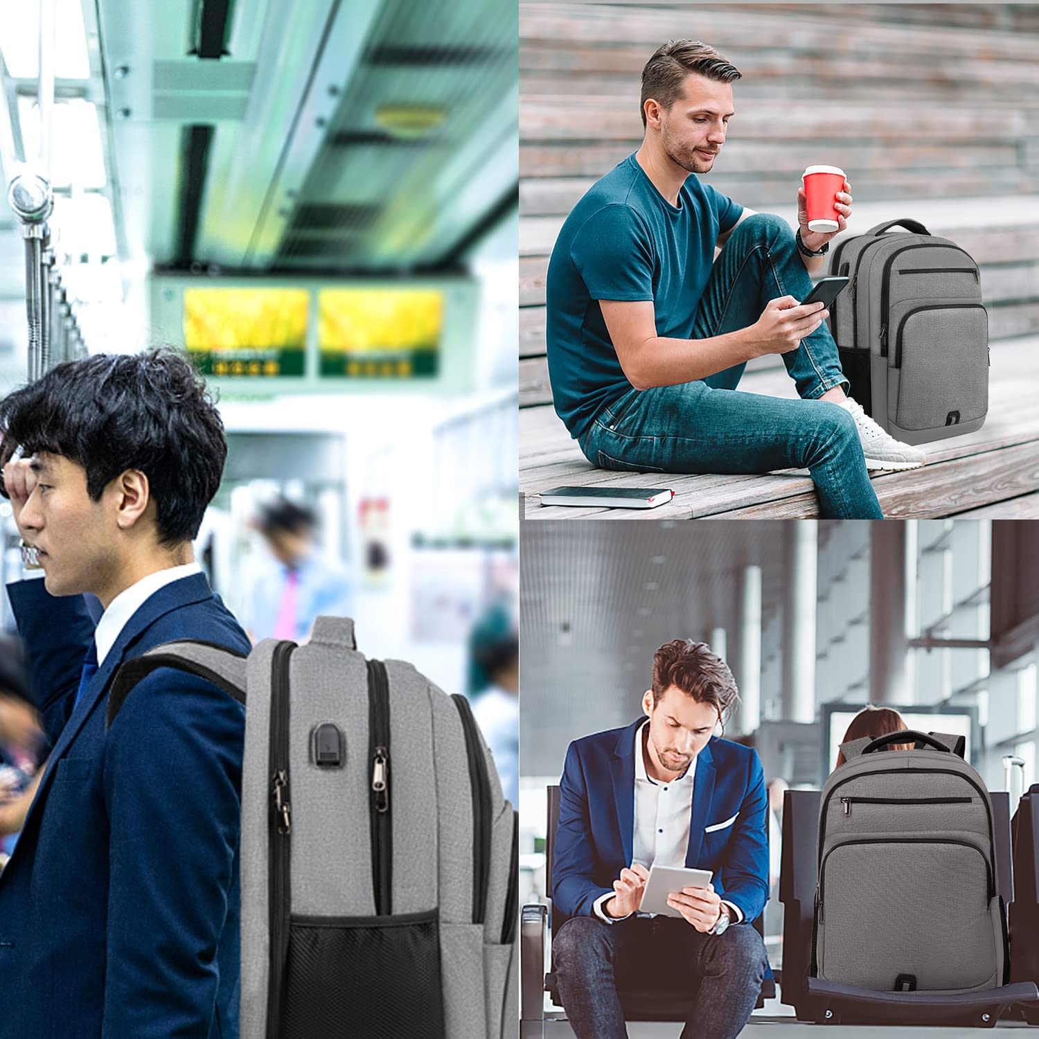 42L Extra Large Backpack, Anti Theft TSA Flight Approved Laptop Backpack for Men Women, 17.3 Inch Business Computer Backpack with USB Port, Water Resistant Teacher Nurse Travel Weekender Daypack, Grey