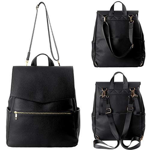KZNI Leather Diaper Bag Backpack, Diaper Backpack Nappy Baby Bags for Mom Unisex Maternity Diaper Bag with Stroller Hanger|Thermal Pockets|Adjustable Shoulder Straps|Water Proof| LargeCapacity(Black)