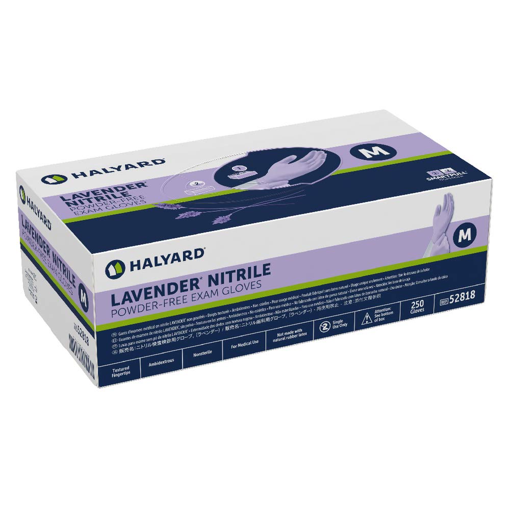 HALYARD LAVENDER* Nitrile Exam Gloves, Powder-Free, 3.1 mil, Medium, 52818 (Sold as Pallet of 150000 Gloves)