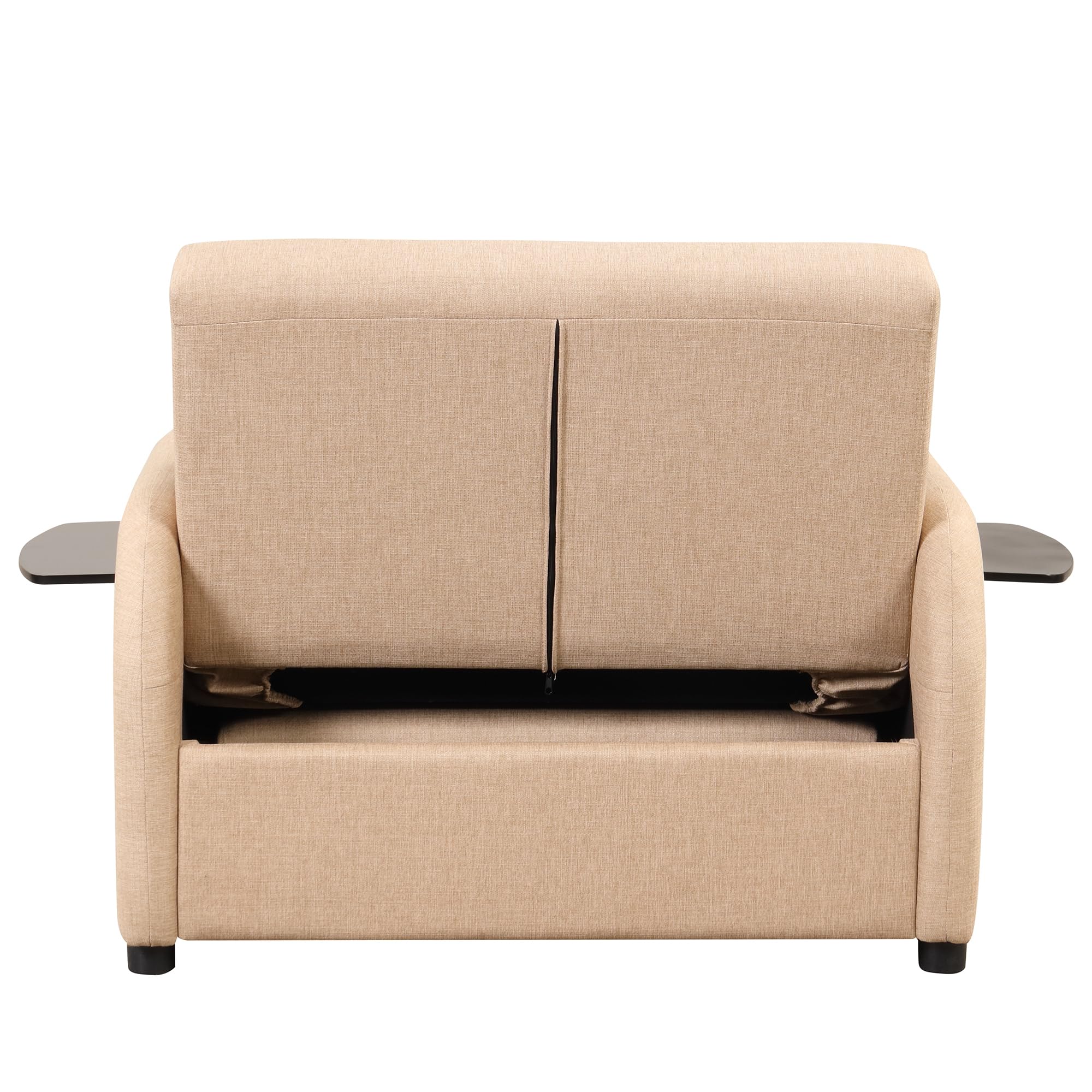 P PURLOVE 3 in 1 Linen Sleeper Sofa Couch Bed, Modern Convertible Sleeper Sofa Bed, Small Sofa Bed with 2 Wing Table Side Pocket and USB Charge for Living Room, Apartment, Beige