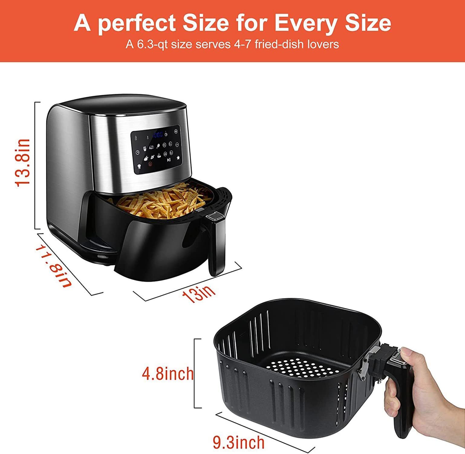 Air Fryer 6.3 Quart 10-in-1, Smart Electric Hot Airfryer Oven, 1700-Watt Oilless Cooker for Roasting, Air Frying, LED Digital Touchscreen, Nonstick Basket