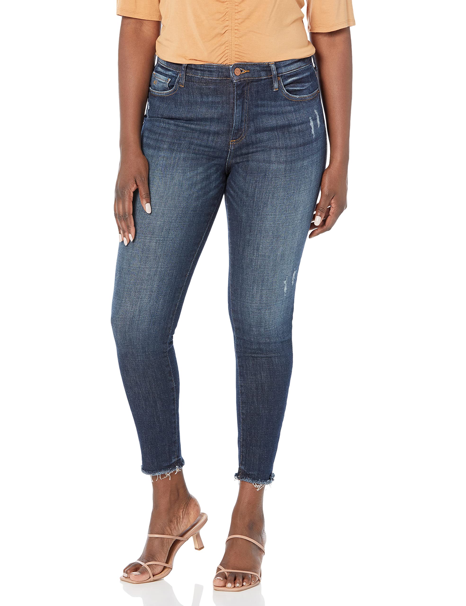 A | X ARMANI EXCHANGE Women's 5 Pocket Distressed Medium Wash Super Skinny Cropped Jeans, Indigo Denim, 31