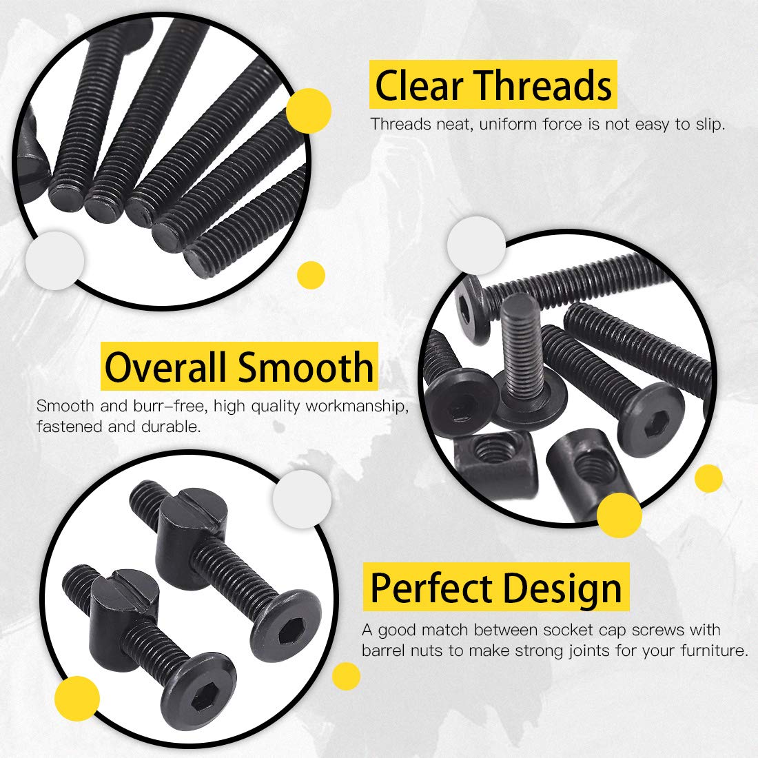 Hilitchi M6 120Pcs Black Hex Socket Head Screws Bolts Barrel Nuts Hardware Assortment Kit for Crib Baby Bed Furniture Cots and Chairs (40mm/50mm/60mm/70mm/80mm-Assortment Kit)