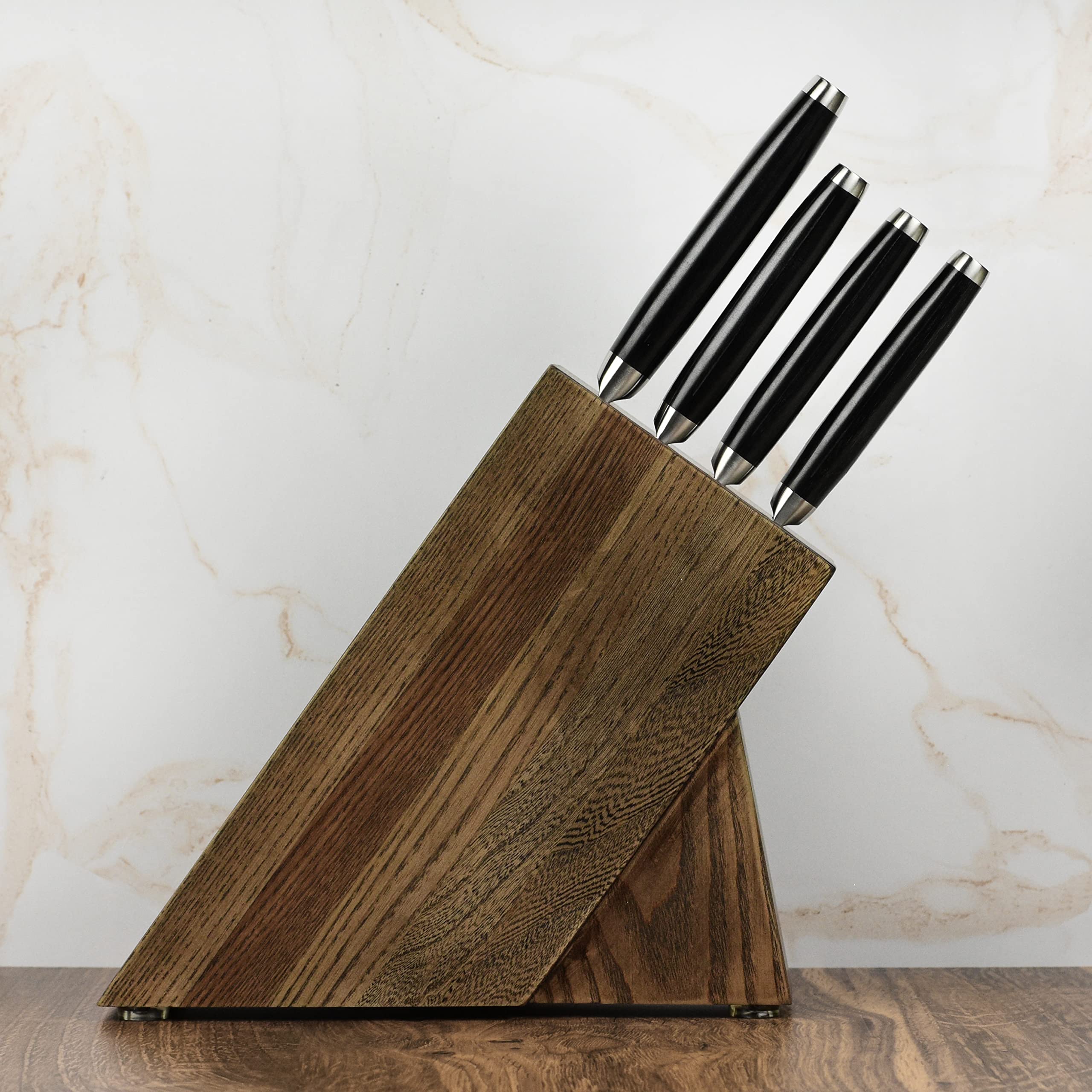 Enso Knife Set - Made in Japan - HD Series - VG10 Hammered Damascus Japanese Stainless Steel with Slim Knife Block - 5 Piece