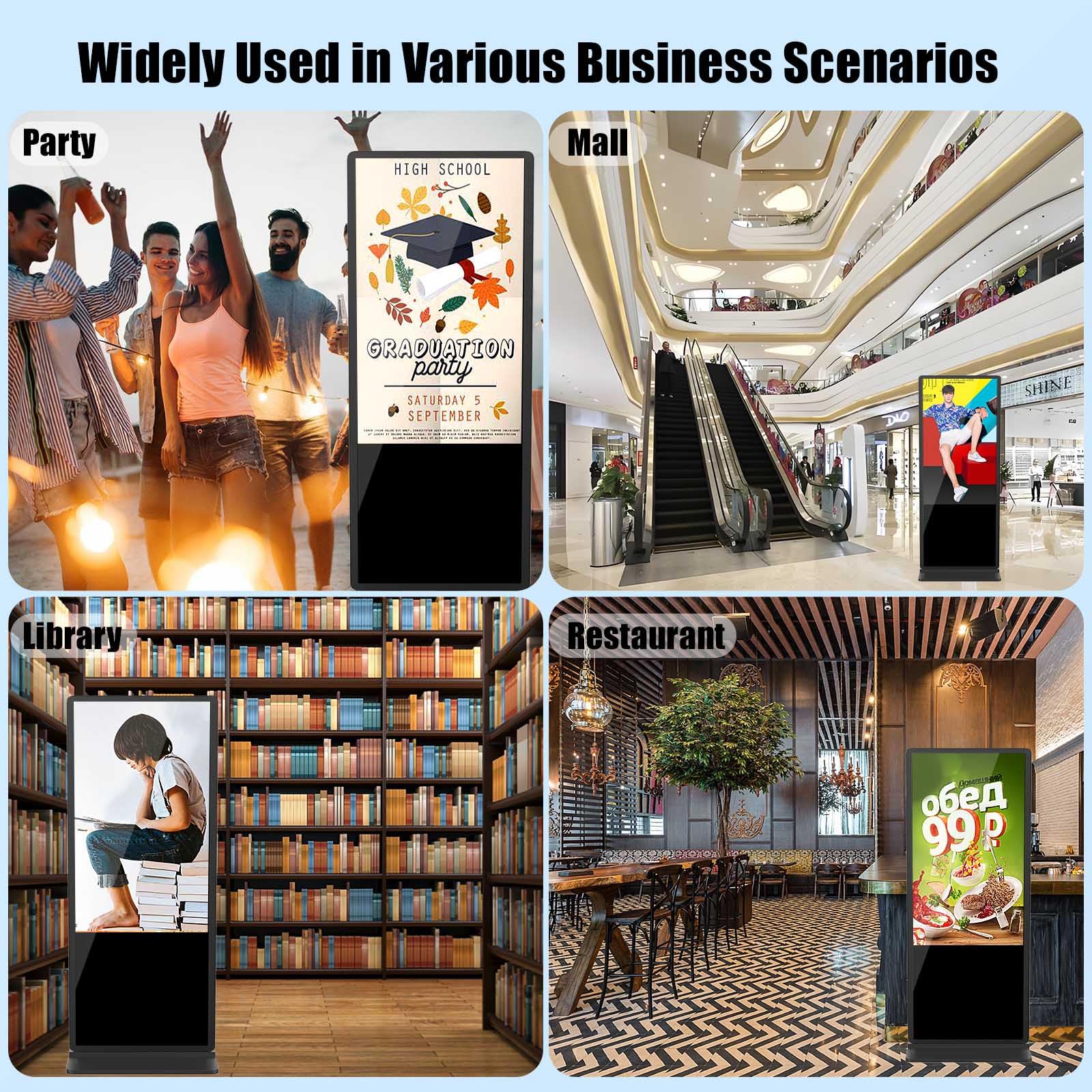 65 Inch Digital Signage Kiosk Non-touchscreen,8GB+128GB Android 11, Floor Standing Lcd Digital Signage, Commercial Interactive Advertising Display Screen, Digital Signage with Auto Media Player Black