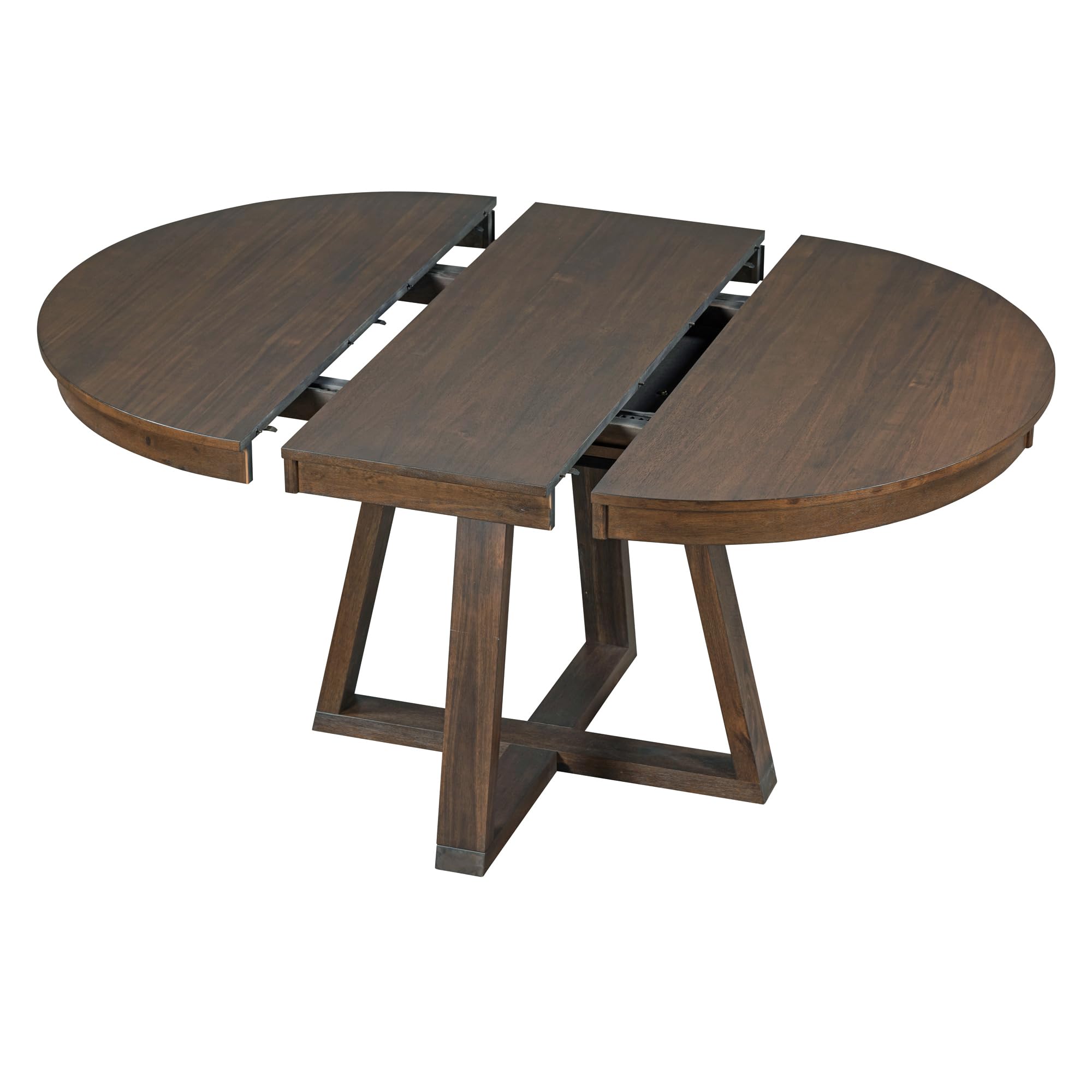 5-Piece Retro Functional Set, Extendable Round 16" W Leaf, 4 Upholstered Family Dinner Dining Room, 5pc Farmhouse Kitchen Table/Chairs for 4 (Walnut)