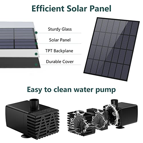 AISITIN 3.5W Solar Fountain Pump, DIY Outdoor Solar Water Pump with Multiple Nozzles, 4.9ft Water Pipe and Stake, Solar Powered Pump for Bird Bath, Ponds, Garden and Other Outdoor Places