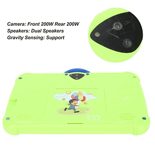 7 Inch Kids Tablet, for Android 6.0 HD Eye Protection Screen Tablet 1GB RAM 8GB ROM, 2MP 2MP Dual Cameras, Bluetooth Learning Toddler Tablet with Stand Protective Case(Green)