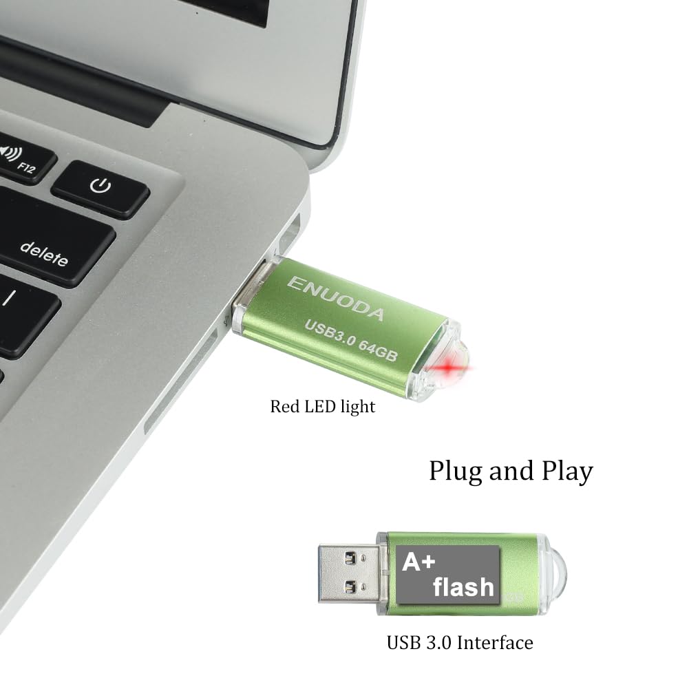 ENUODA 64GB USB Flash Drive 64GB Thumb Drives High Speed USB 3.0 Memory Stick Jump Drive Pen Drive for Storage and Backup (Green)