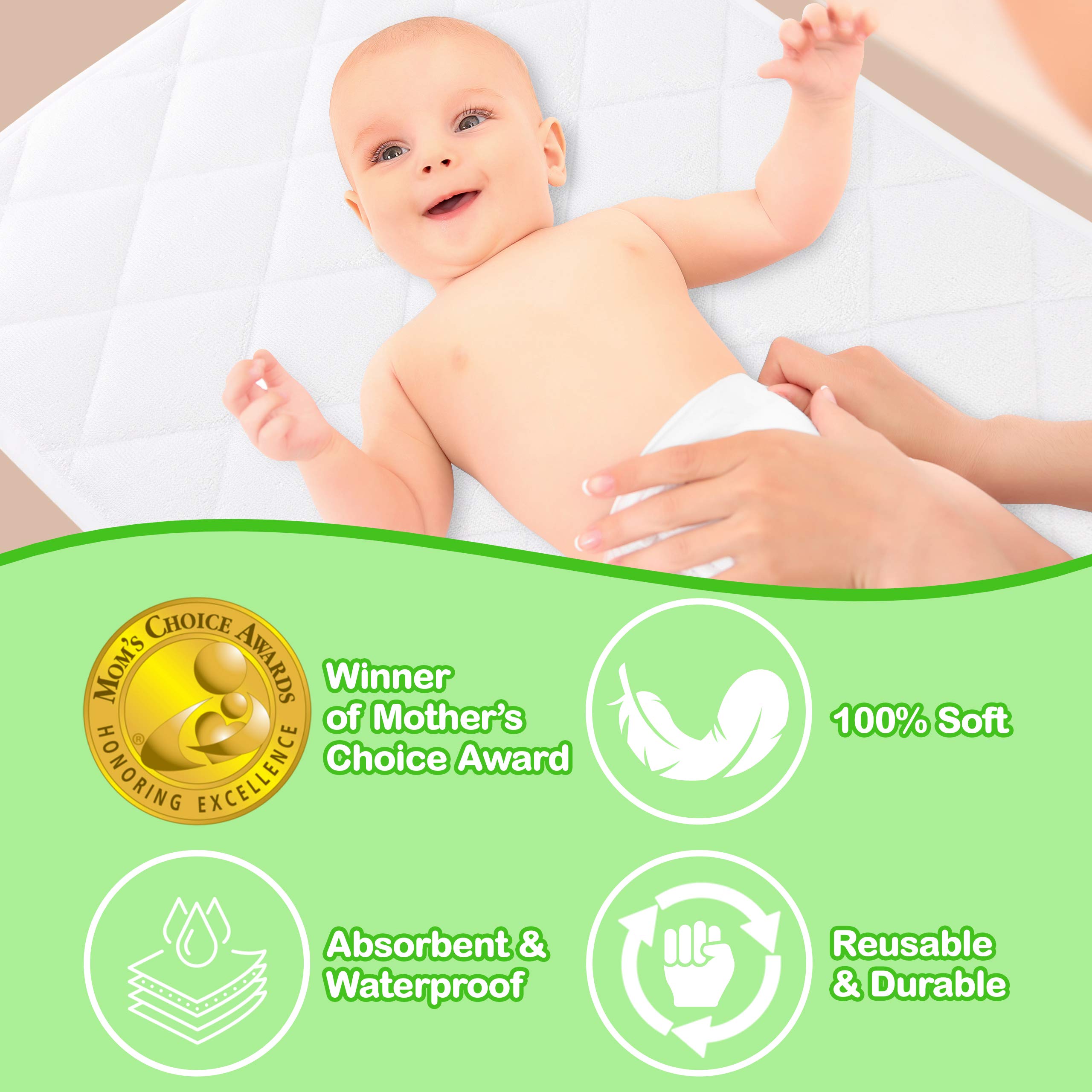 iLuvBamboo Waterproof Changing Pad Liners , Longer & Wider Changing Table Cover -Portable,Reusable & Washable Diaper Change Mat for Baby Gifts & Showers , 3 Count (Pack of 1)