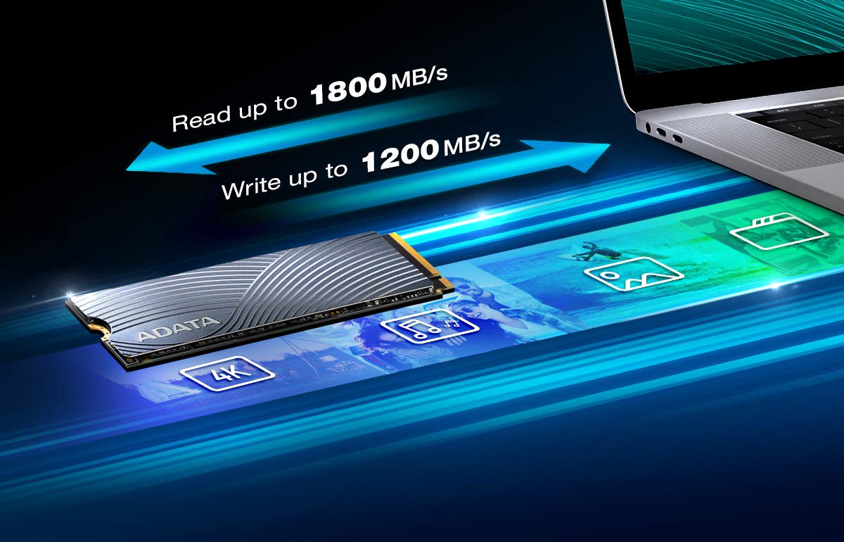 ADATA Swordfish 1TB 3D NAND PCIe Gen3x4 NVMe M.2 2280 Read/Write up to 1800/1200MB/s Internal SSD (ASWORDFISH-1T-C)