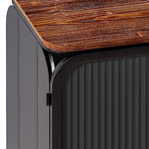 Aisurun 28.35" Modern Storage Cabinet Sideboard with 2 Glass Doors, Fir Top & 3 Storage Shelves for Entryway Living Room Home Office Dining Room, Black+Brown