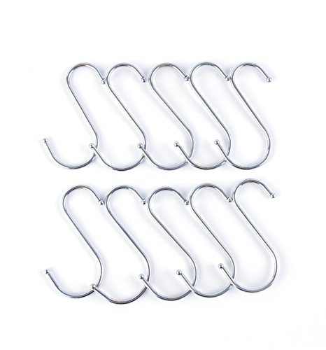 Large Round S Shaped Hooks Stainless Steel Hanging Hooks Set with 20 Hooks - Ideal for Pots, Pans, Spoons and Other Kitchen Essentials - Perfect for Clothing