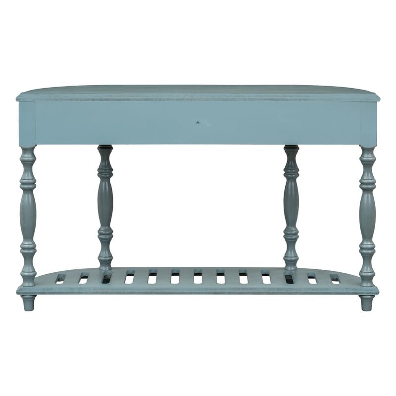 52" Farmhouse Console Tables for Entryway,Curved Sofa Table Display Cabinet w/4 Drawers & 1 Bottom Shelf,Cupboard Accent Table Credenza Decor Furniture for Living Room Hallway Kitchen,Antique Blue