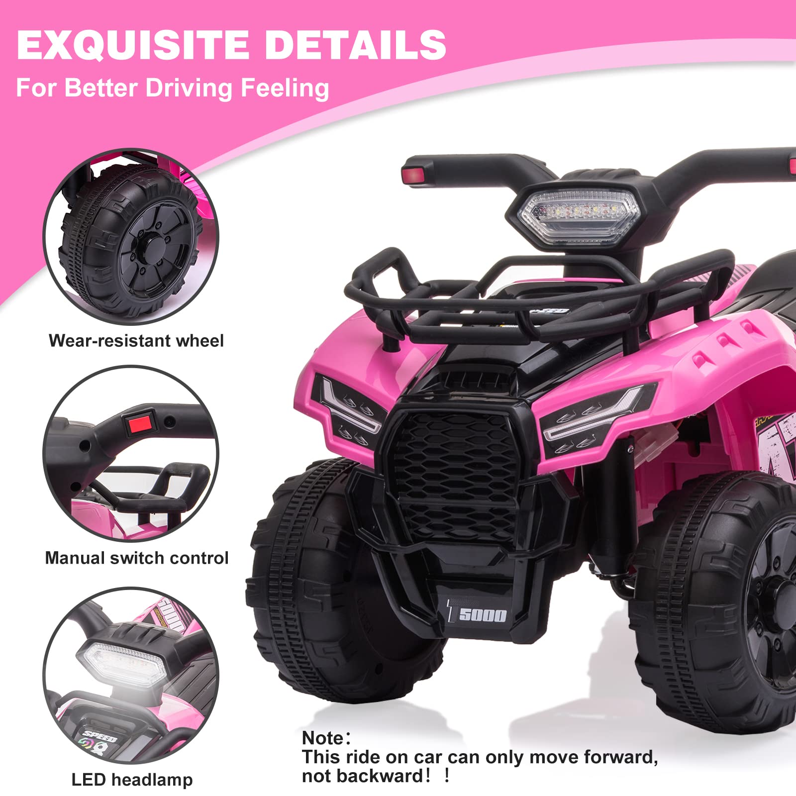 6V Electric Kids ATV Quad Ride-On Toy with MP3, USB, Lights - For 1-3 Year Old Boys and Girls