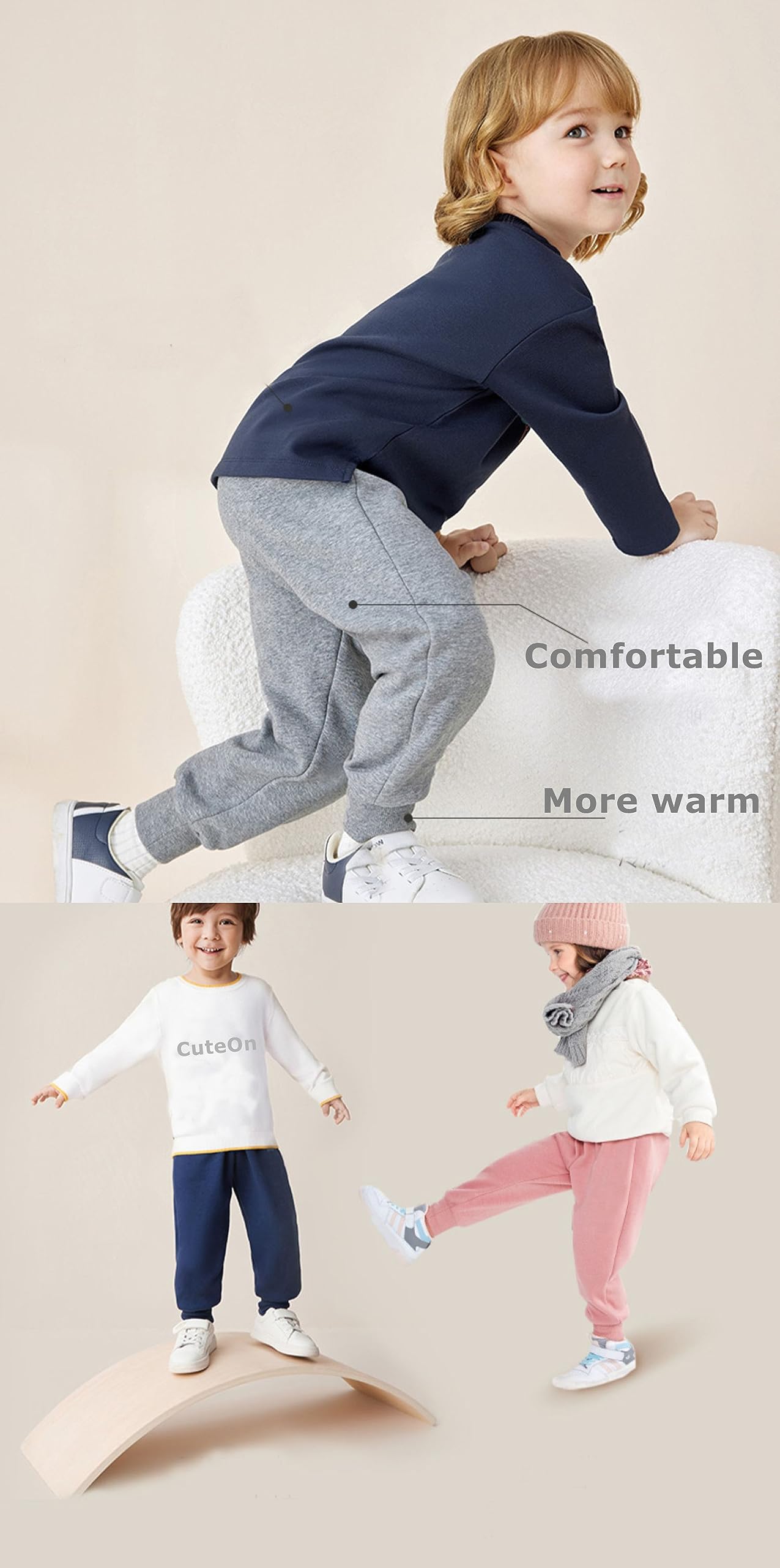 CuteOn Unisex Toddler Jogger Pants Kids Cotton Elastic Waist Winter Baby Sweatpants Pants 2Years Red