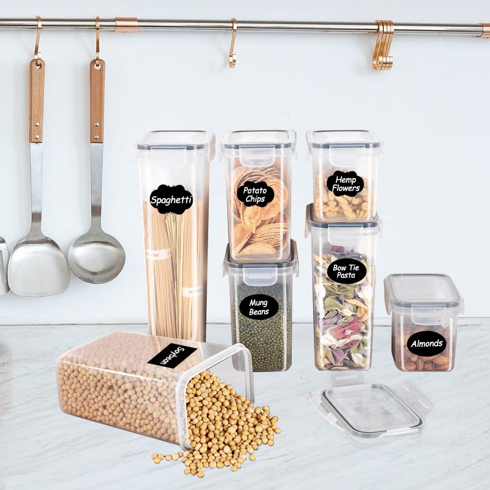 Airtight Food Storage Container Set 14 Pack, Kitchen and Pantry Organization Containers, BPA Free Plastic Cereal Containers with Easy Lock Lids, Kitchen Decor with 24 Labels & Marker