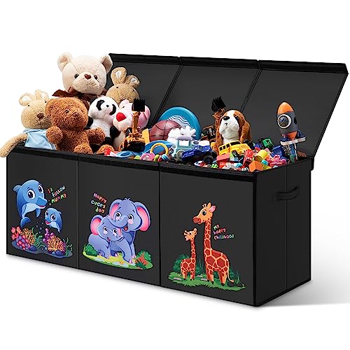 Large Toy Chest for Boys Girls, 40" Toy Box Organizer with Removable Divider, Foldable Sturdy Storage Bins with Lids for kids, Toy Chests for Nursery Playroom Bedroom Living Room