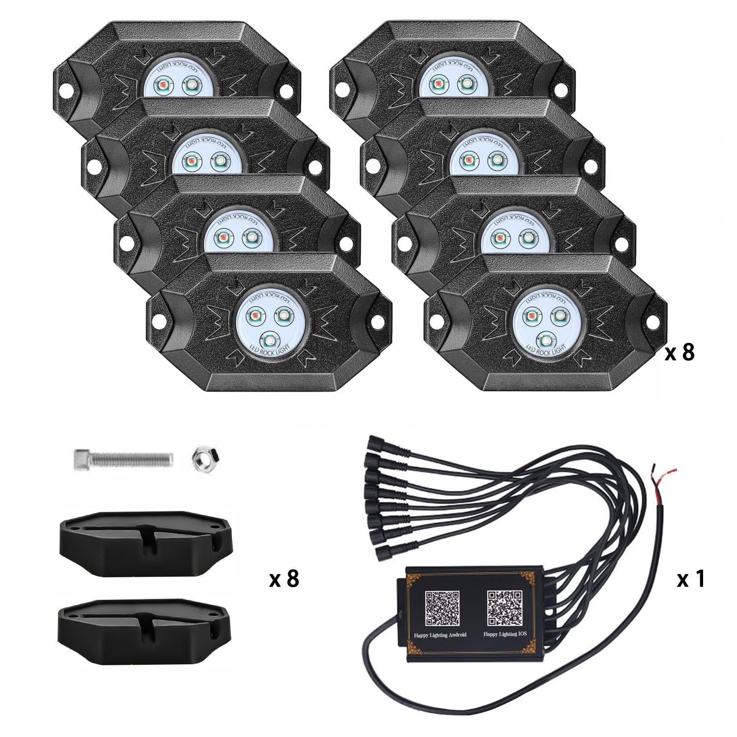 Avenemark Waterproof Neon Light 8 Pods RGB LED Rock Lights with Bluetooth App Control Music Modes Timing Function Wheel Well Light for Car Truck ATV SUV Boat