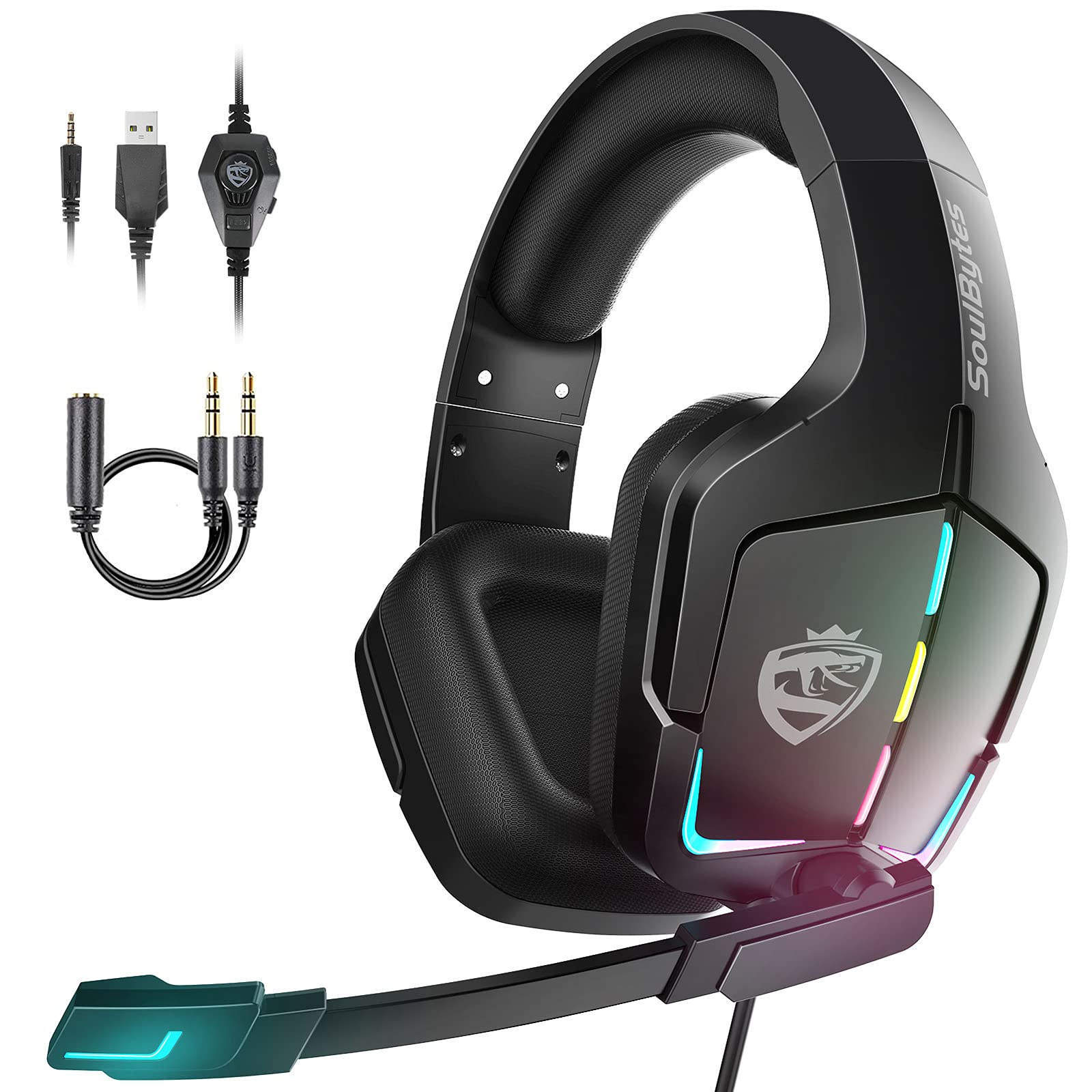 52HZ Gaming Headset, Hurround Hound Headset, Cool LED Light Headphone with Mic Light, PC Headset, Excellent Sound Quality Over-ear Headset for PC, Xbox One, Xbox series X|S, PS5, PS4, Black