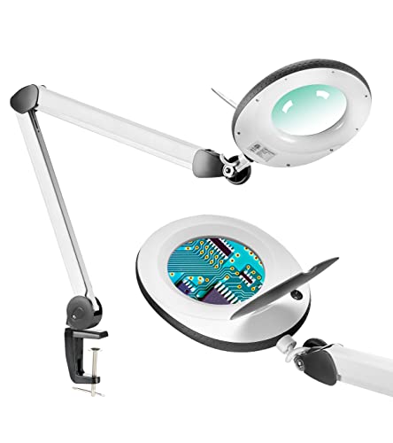 Cosywarm Magnifying Lamp, Upgrade 5 Diopter Glass, Magnifying Glass with Light and Clamp Hands Free, Adjustable Swivel Arm, LED Magnifier Work Lamp for Reading, Hobbies, Workbench.