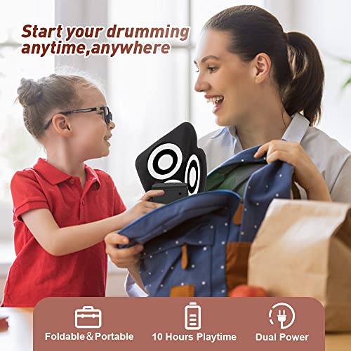 7 Pads Electronic Drum Set, Electric Drum Pad Roll-Up Drum Practice Pad Drum Kit Built-in Speaker with Drum Pedals Drum Sticks 10 Hours Playtime, Great Holiday Birthday Gift for Kids-White