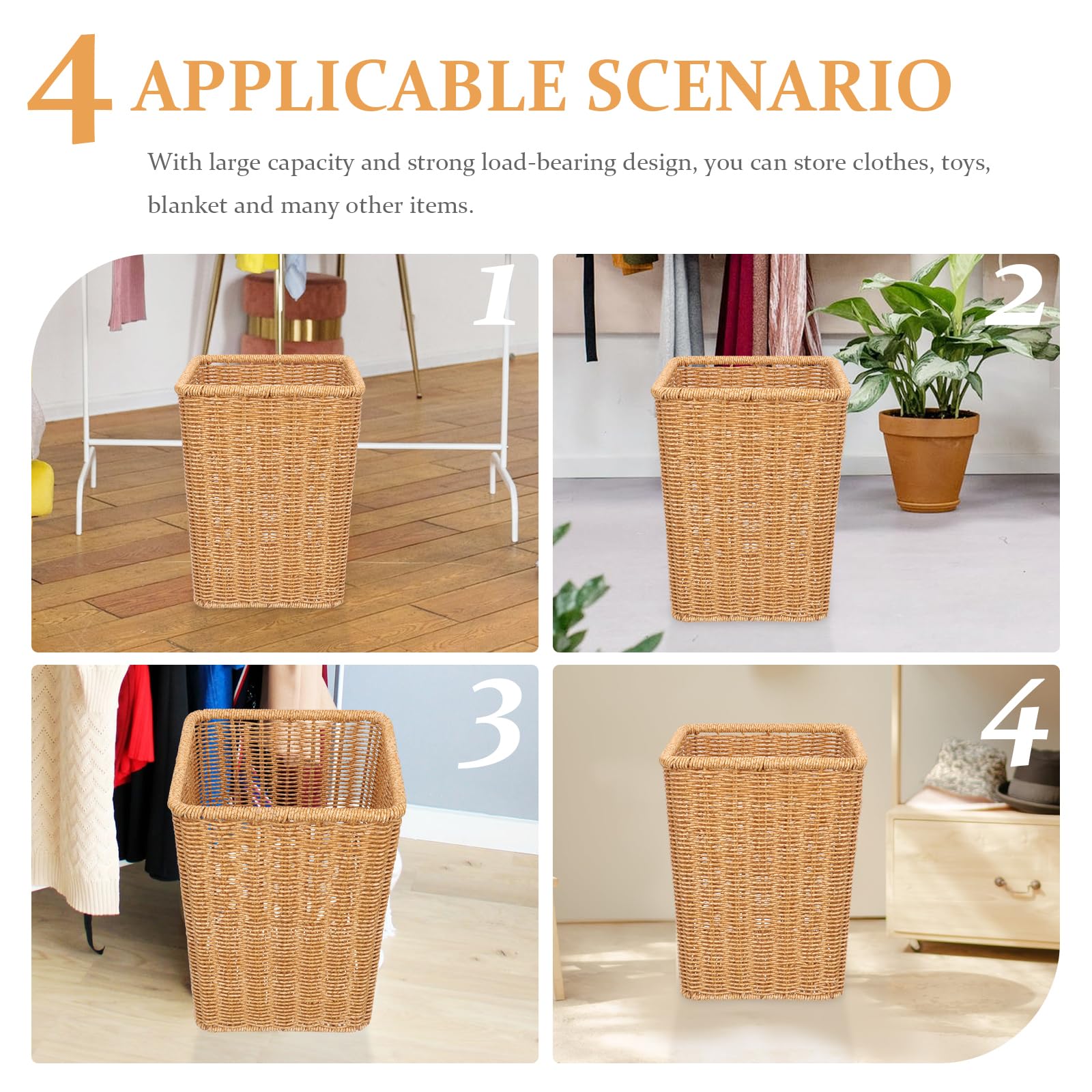 Amosfun Rattan Trash Can Wicker Desktop Organiser Basket Home Bathroom Laundry Hampers 10.8 Inch Tall