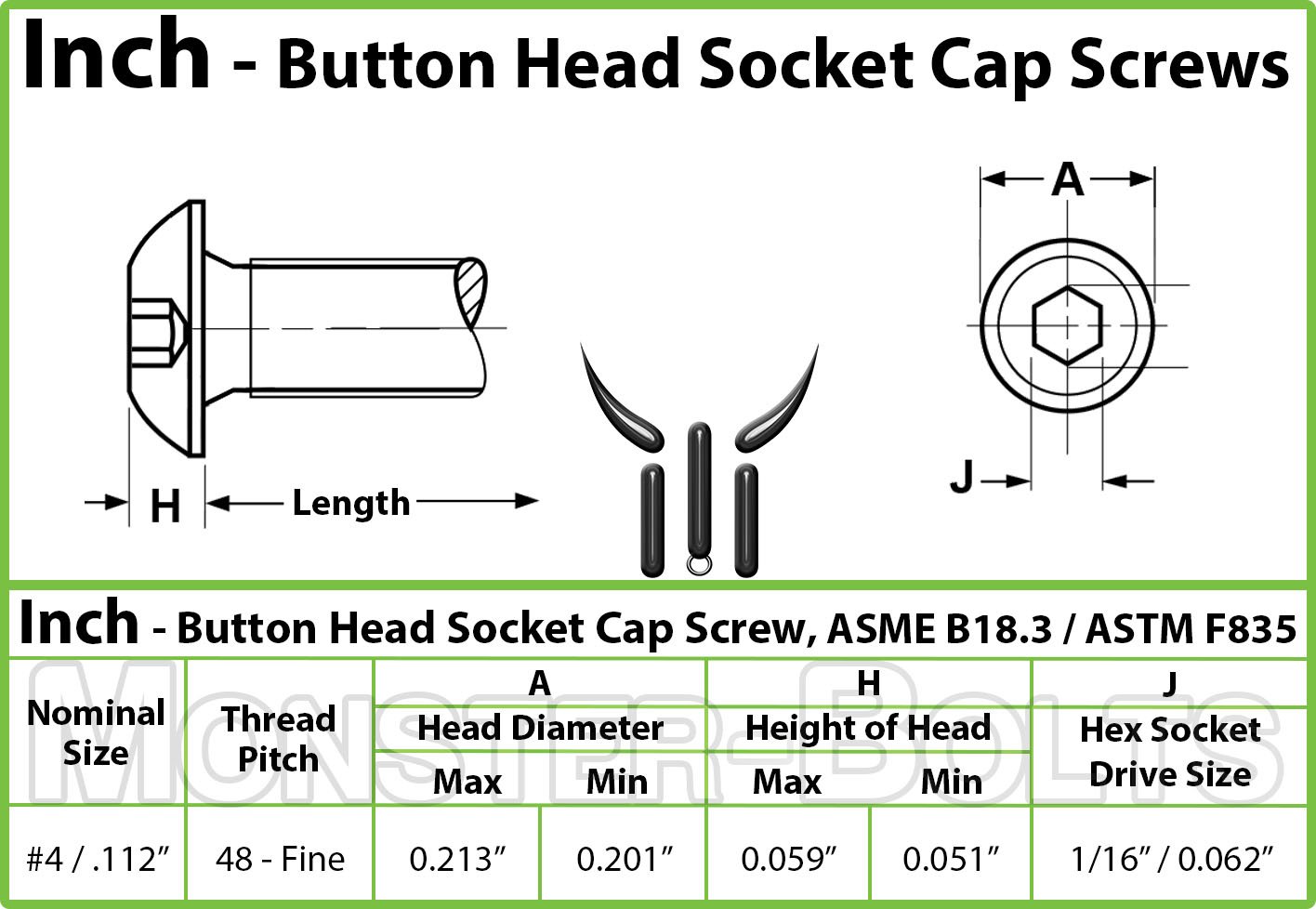 MonsterBolts - #4-48 x 1/4" Button Head Socket Cap Screws, ASME B18.3, Alloy Steel, Black Oxide, 10 Pack