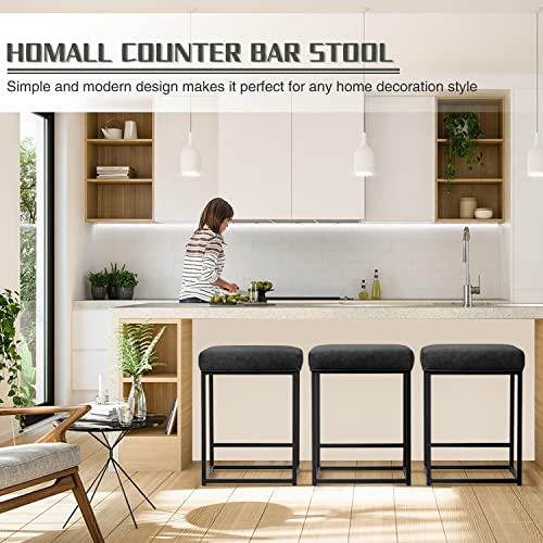 Homall Bar Stools, Counter Height 24" Barstools Set of 2 for Kitchen Island, Bar Chairs PU Leather Backless Modern Square Stool with Thick Cushion and Metal Steel Frame (Black)