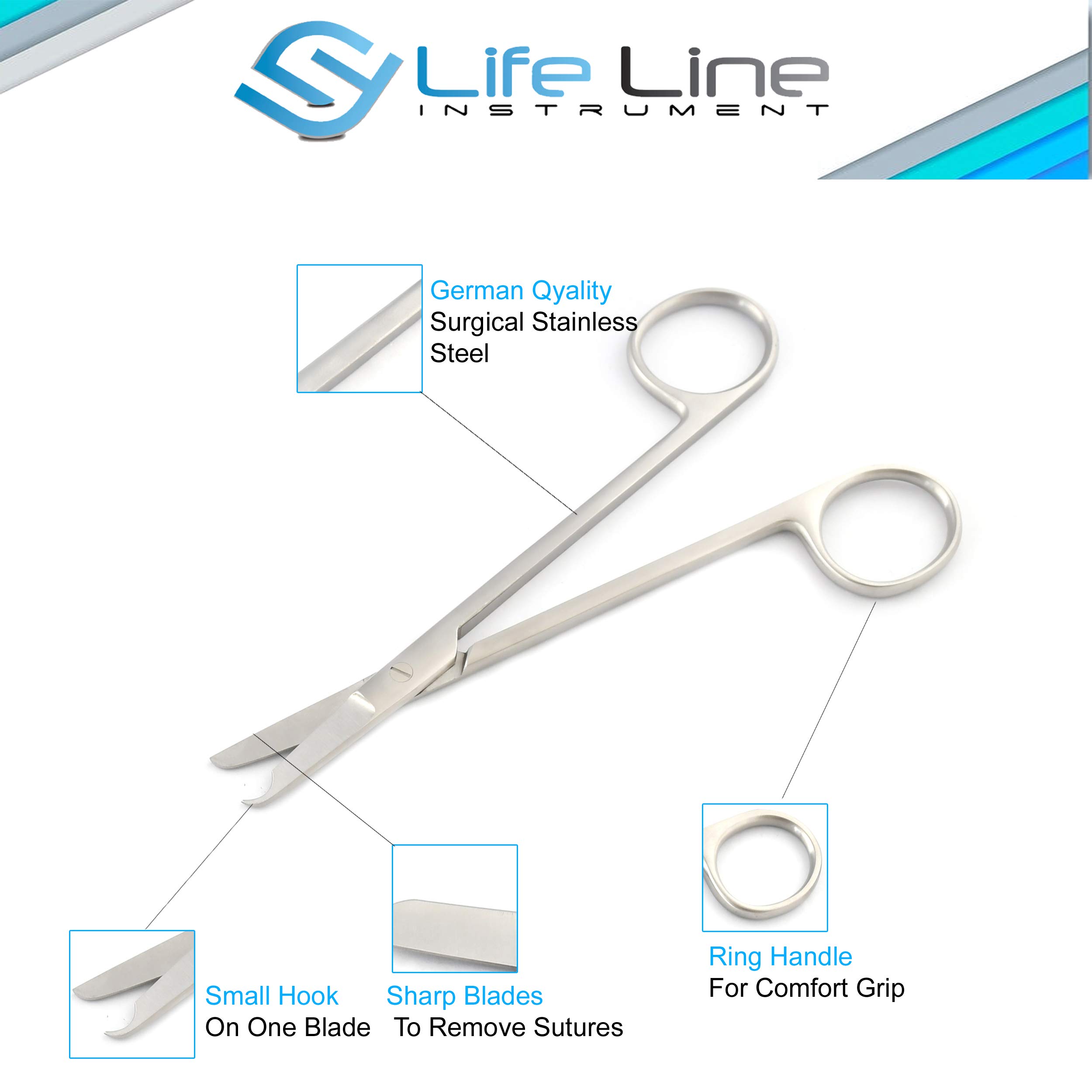5.50" Spencer Suture Scissors Dental Scissors Stitch Hook German Quality Stainless Steel Dental Veterinary Instruments (5 1/2")