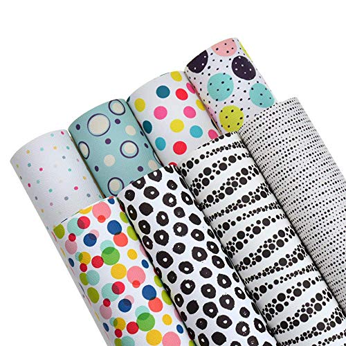 8 Pieces 8x12 Inch(21x30cm) Dots Pattern Printed Faux Leather Fabric Sheets Cotton Back for Leather Bows and Earrings Making, Each Sheet Per Pattern, in Total 8 Sheets