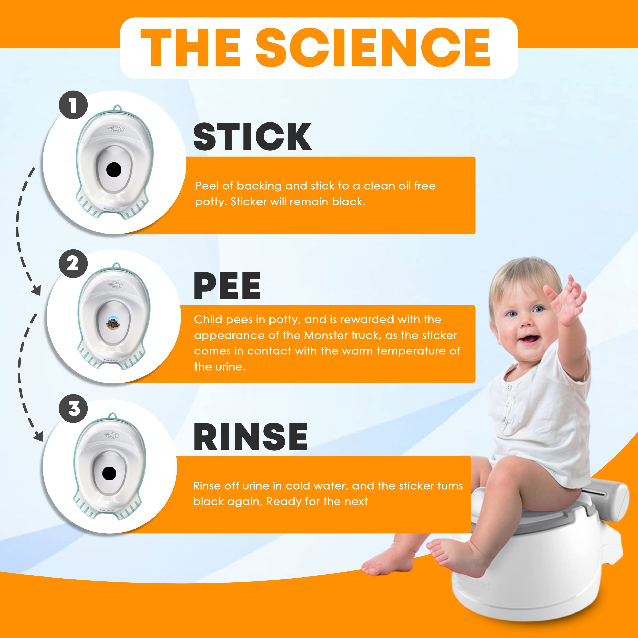 Potty Training Seat Magic Sticker |Monster Truck Toddler Potty Training Toilet Color Changing Sticker | 5Pack Toilet Targets with Free Potty ebook | Use with or Without Potty Chart or Potty Watch