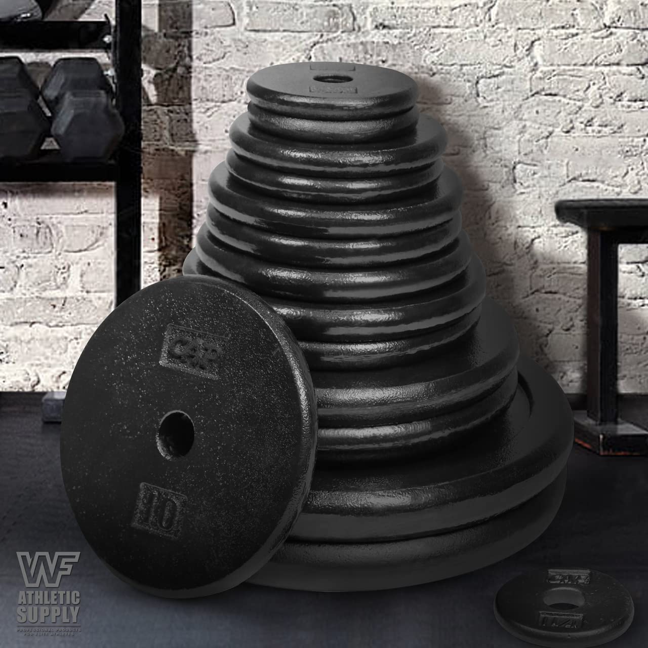 CAPHAUS Black Standard Solid Cast Iron Weight Plates 1-inch Center Hole for Standard Barbell & Dumbbell Handles Size available in 1.25/2.5/5/7.5/10/12.5/25 & 50 LB Multiple Options