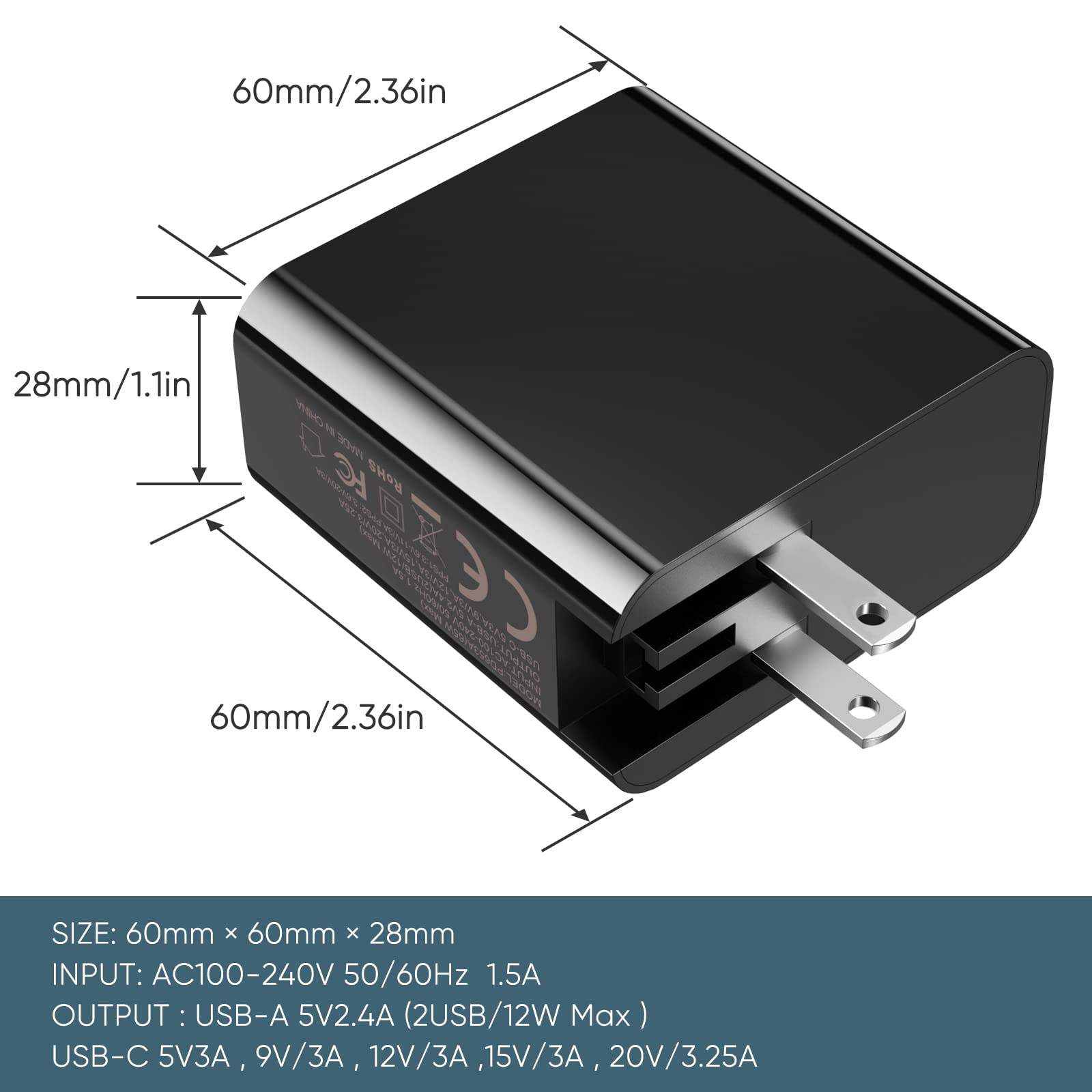65W USB C Charger for Steam Deck, Fast Compact Foldable Wall Charger Accessories with 3 Ports and 6.6ft USB C Charging Cable for Steam Deck/Tablet/Mobile Phone/Smart Watch/Headphone, etc