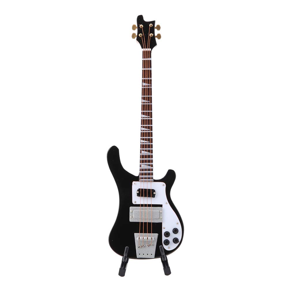 Black Miniature Bass Guitar Replica, with Stand and Case, Instrument Model Ornaments Gift, Exquisite Workmanship and Novel Design