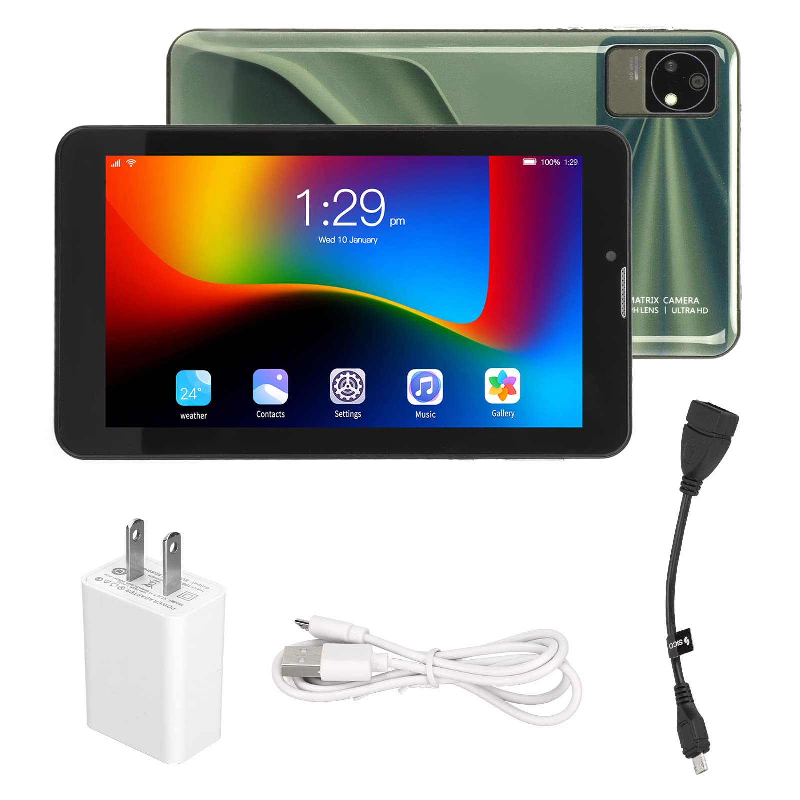 7 Inch Calling Tablet, 4GB 32GB Green Expandable Up to 128GB HD Tablet 100-240V for Android 10.0 for Playing Games (US Plug)