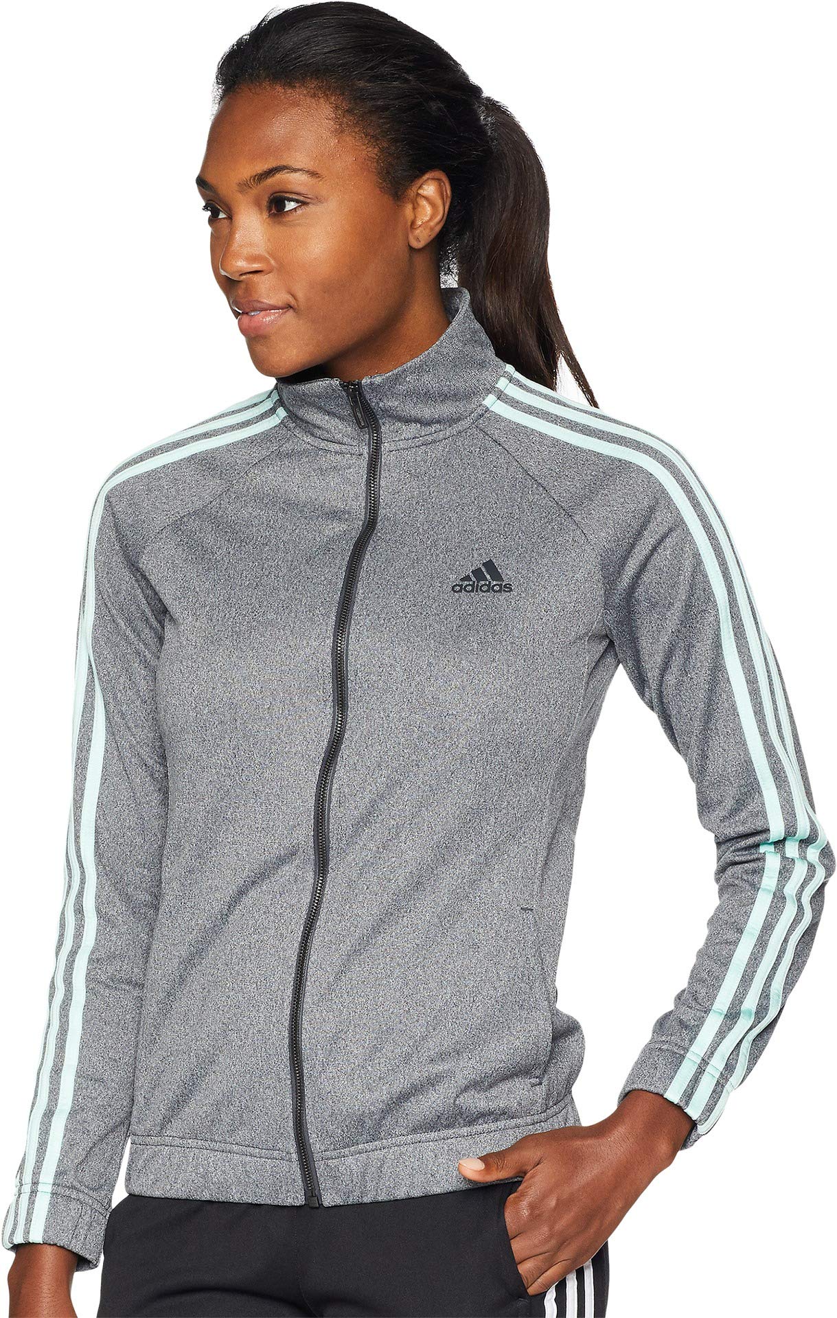 adidas Women's Designed-2-Move Track Jacket, Dark Grey/Clear Mint, Medium