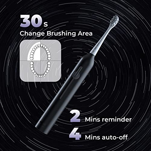 usmile Sonic Electric Toothbrush for Adults, USB Rechargeable with 2 Brush Heads, Powered Whitening Toothbrush with Smart Timer, 4-Hour Fast Charge for 180 Days Use, P1 Black