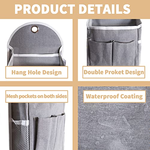 AIVIIN 2 Pcs Fabric Wall Hanging Storage Caddy Bag,Over The Door Closet Organizer for Bathroom Bedroom Kitchen Dorm Room Essentials Rv Storage and Organization Bed Side Storage(Grey)