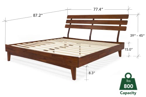 Bme Caden 15 Inch Deluxe Bed Frame with Adjustable Headboard - Mid Century, Retro Style with Acacia Wood - No Box Spring Needed - 12 Strong Wood Slat Support - Easy Assembly - Dark Chocolate, King