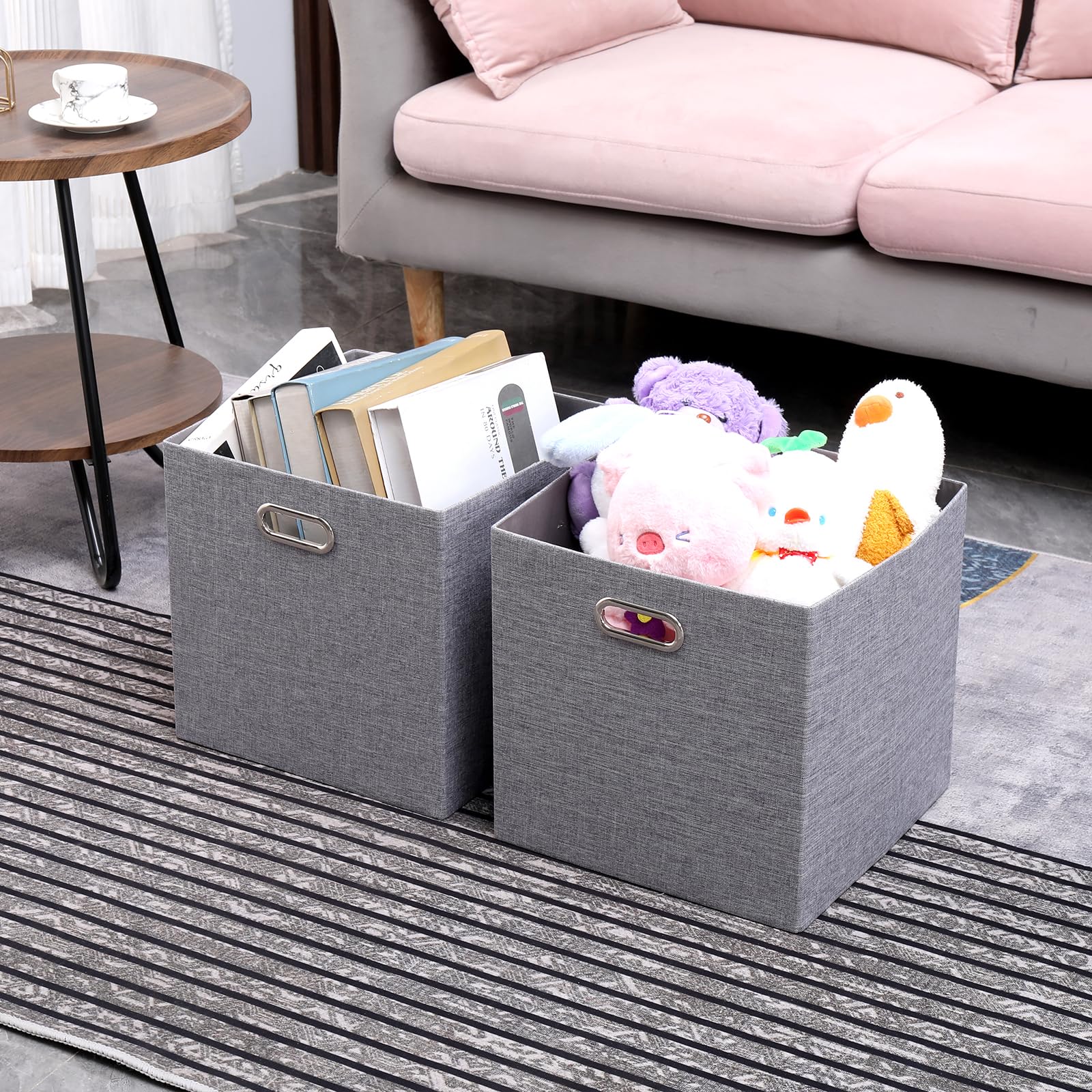 Jermichoc Storage Bins 13x13x13, Cube Storage Bin 4 Pack, Collapsible Storage Bins Fabric with Metal Handle for Clothes, Toys, Books (grey)