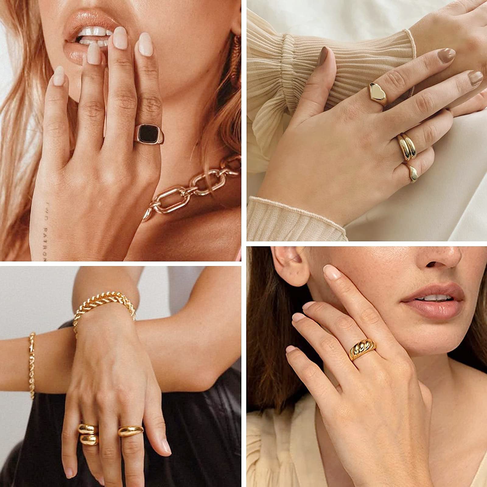 6 PCS Gold Chunky Rings Set - iF ME 18K Real Gold Plated Stacking Rings Set, Statment Croissant Dome Chunky Rings for Women and Men (9)