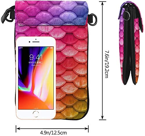 Beautiful Colorful Rainbow Mermaid Scales Women Soft PU Leather Cellphone Purse Wallet Handbag Small Crossbody Shoulder Bag